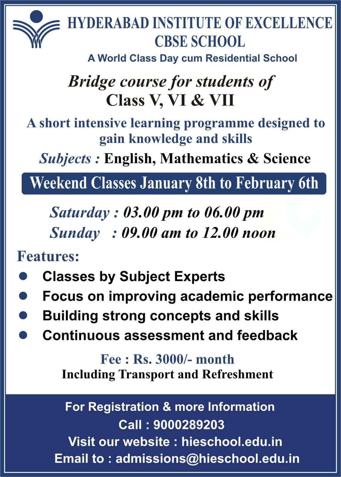 Bridge Course Weekend Classes - Hyderabad Institute Of Excellence